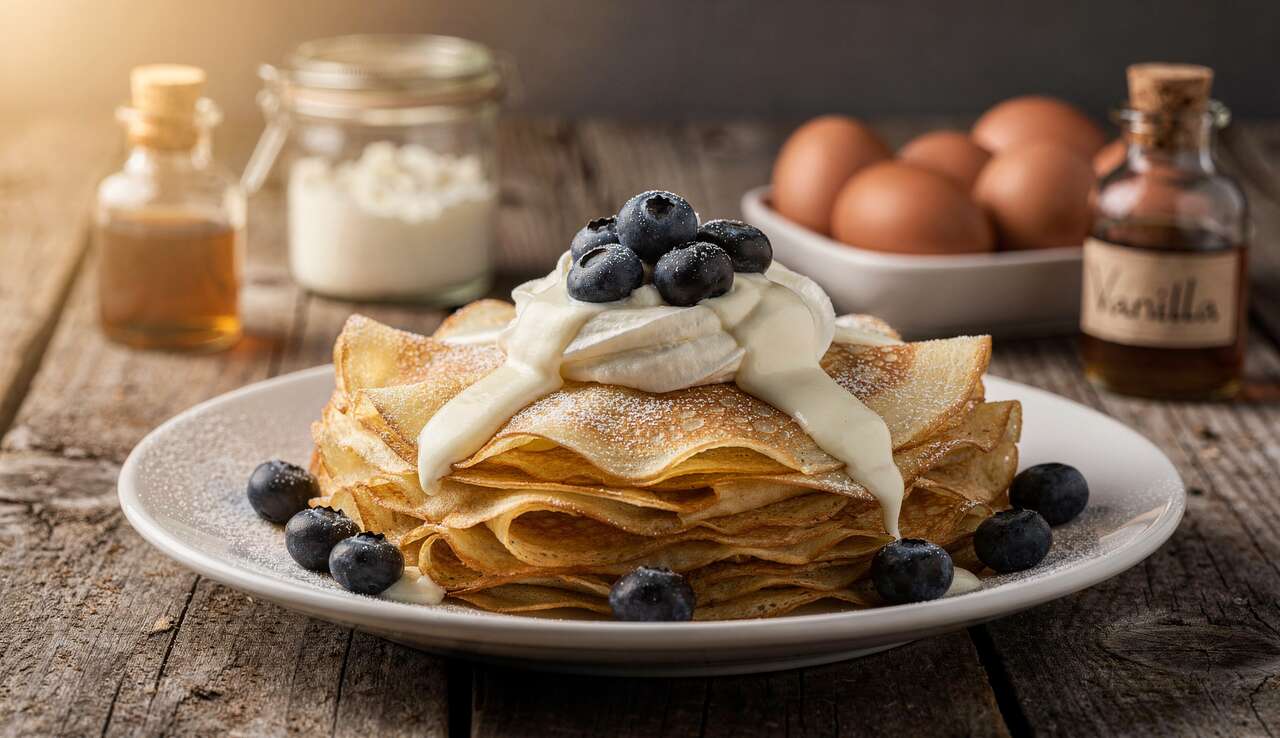 Crêpes légères et gourmandes à la chantilly et myrtilles